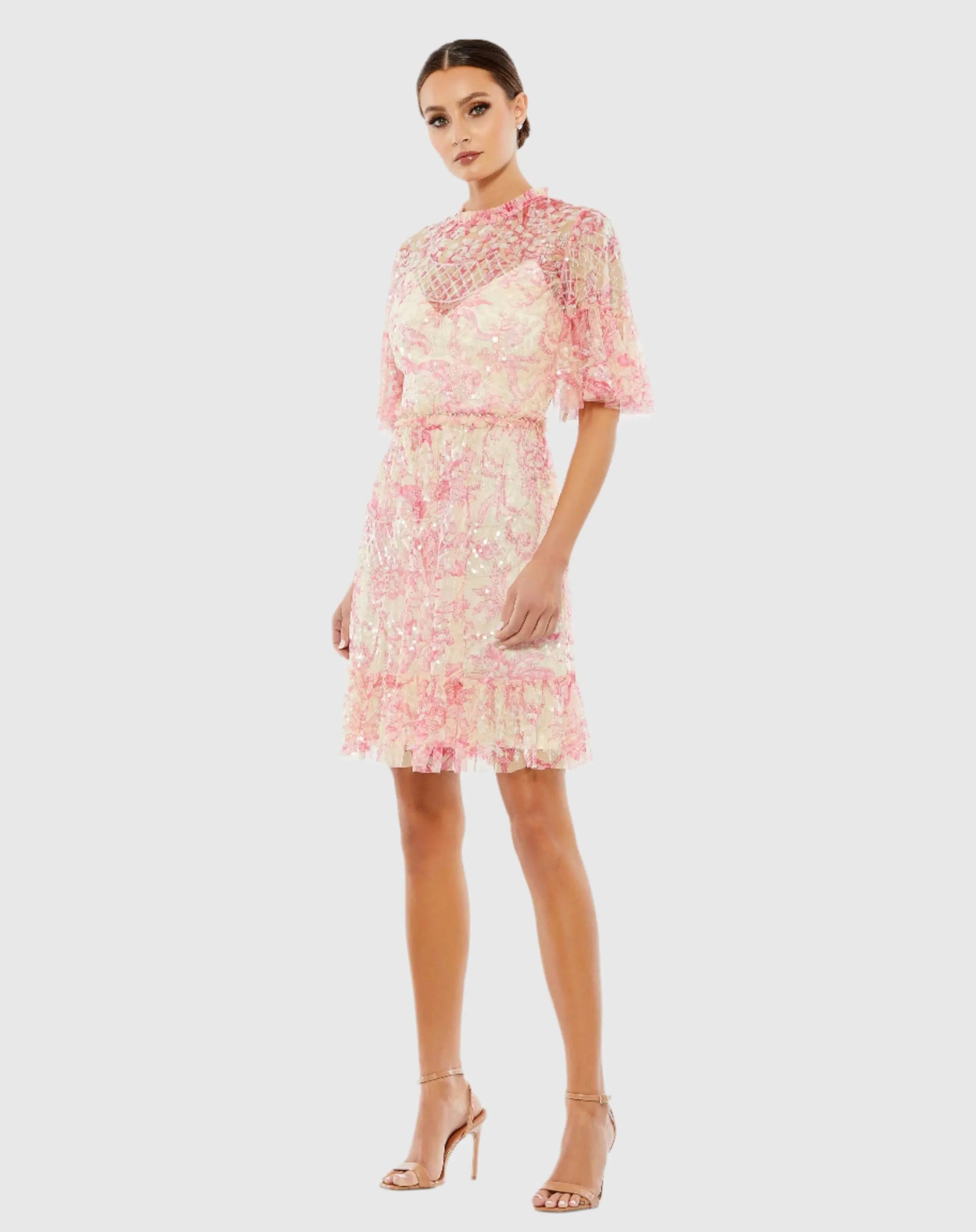 MAC DUGGAL Floral Embellished Frill Dress